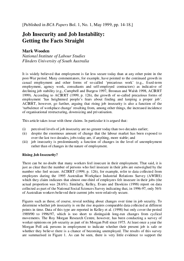 (PDF) Job insecurity and job instability: Getting the facts straight