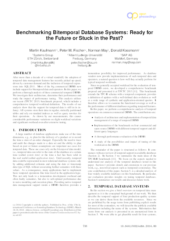 (PDF) Benchmarking Bitemporal Database Systems: Ready for the Future or Stuck in the Past?