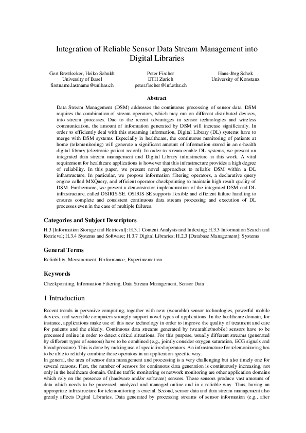(PDF) Integration of Reliable Sensor Data Stream Management into ...