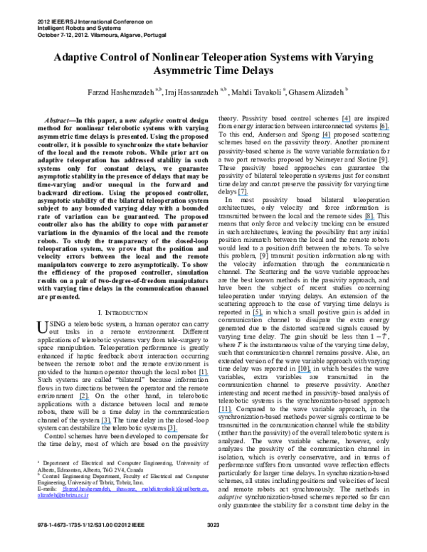 (PDF) Adaptive control of nonlinear teleoperation systems with varying asymmetric time delays