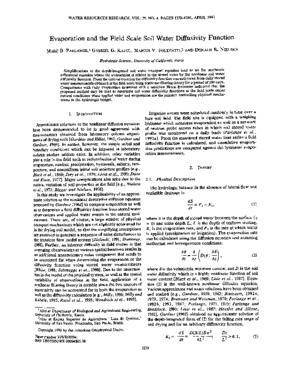 (PDF) Evaporation and the field scale soil water diffusivity function
