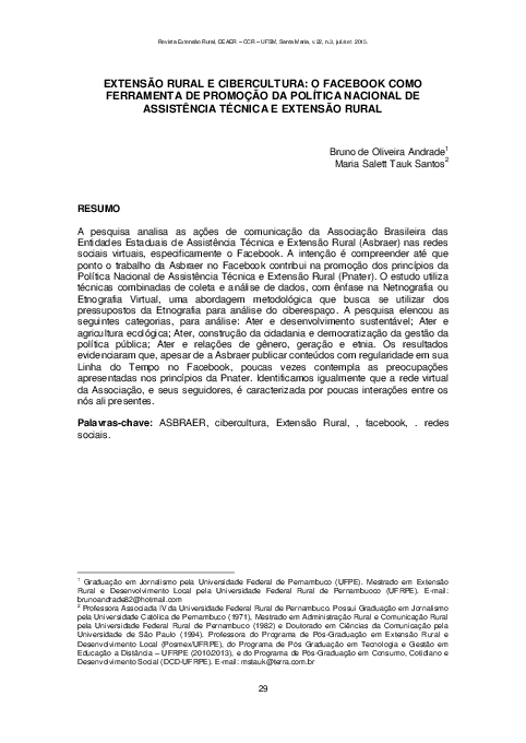 (PDF) EXTENSÃO RURAL E CIBERCULTURA: O FACEBOOK COMO FERRAMENTA DE ...