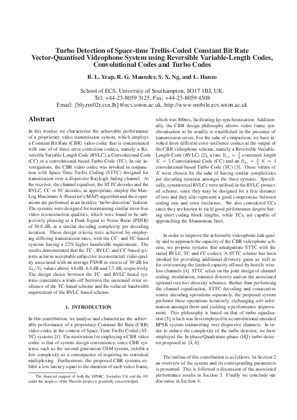 Pdf Turbo Detection Of Space Time Trellis Coded Constant Bit Rate Vector Quantised Videophone 3799