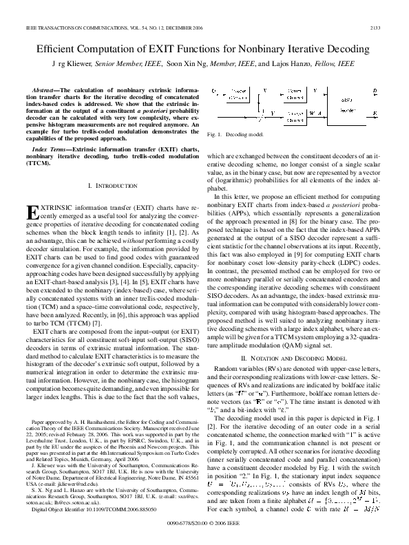 Pdf Efficient Computation Of Exit Functions For Nonbinary Iterative