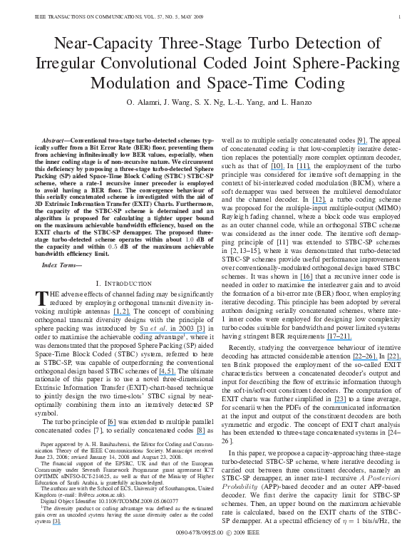 (PDF) Near-Capacity Three-Stage Turbo Detection of Irregular Convolutional Coded Joint Sphere ...