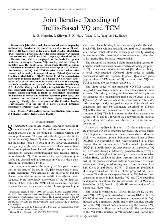 Pdf Joint Iterative Decoding Of Trellis Based Vq And Tcm Soon Ng