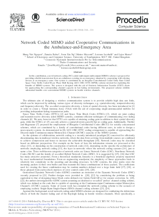 (PDF) Network Coded MIMO Aided Cooperative Communications in the Ambulance-and-emergency Area ...