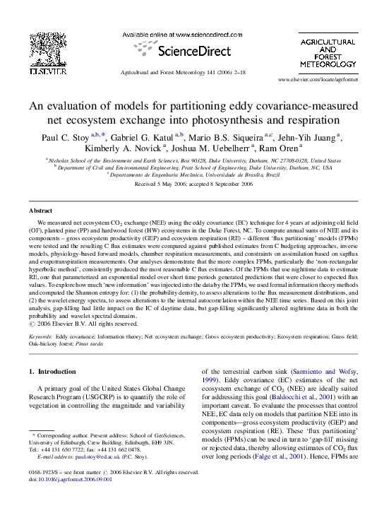 (PDF) An evaluation of models for partitioning eddy covariance-measured net ecosystem exchange ...