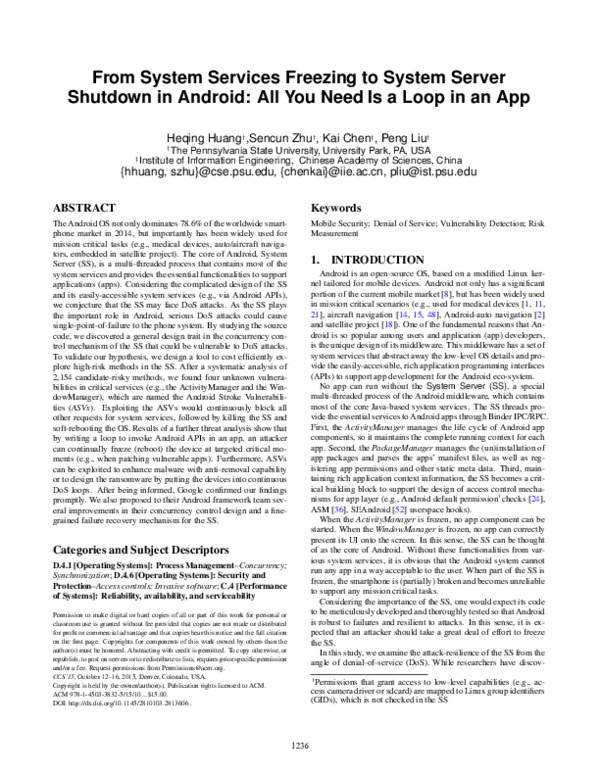 (PDF) From System Services Freezing to System Server Shutdown in Android: All You Need Is a Loop ...