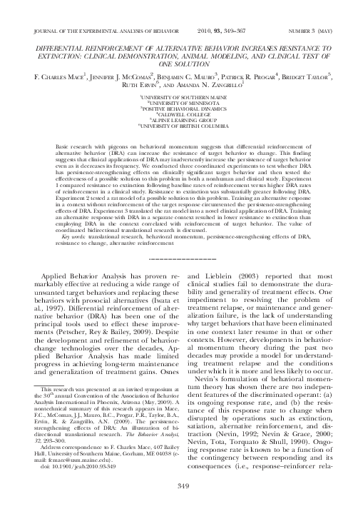 (PDF) Differential Reinforcement of Alternative Behavior Increases Resistance to Extinction ...