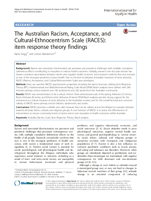 (PDF) The Australian Racism, Acceptance, and Cultural-Ethnocentrism ...