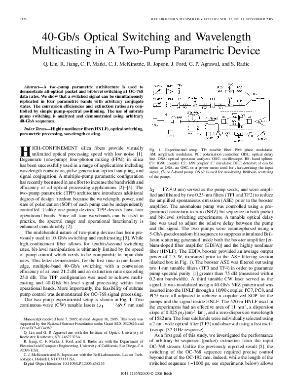 (PDF) 40-gb/s optical switching and wavelength multicasting in a two-pump parametric device