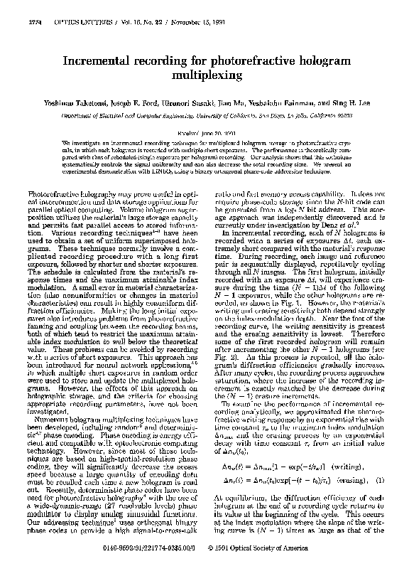 (PDF) Incremental recording for photorefractive hologram multiplexing