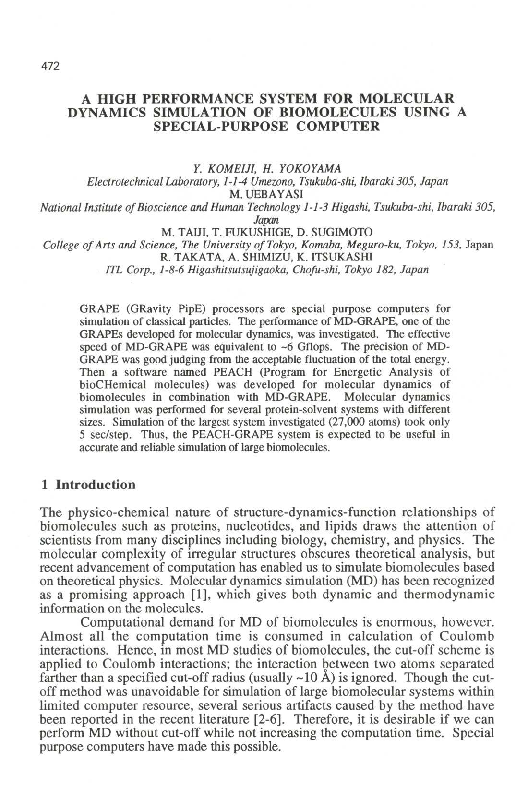 Pdf A High Performance System For Molecular Dynamics Simulation Of Biomolecules Using A