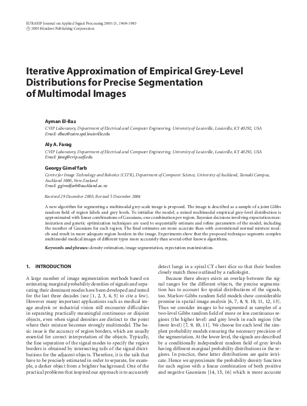 Pdf Iterative Approximation Of Empirical Grey Level Distributions For Precise Segmentation Of