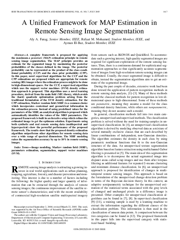 (PDF) A unified framework for MAP estimation in remote sensing image segmentation