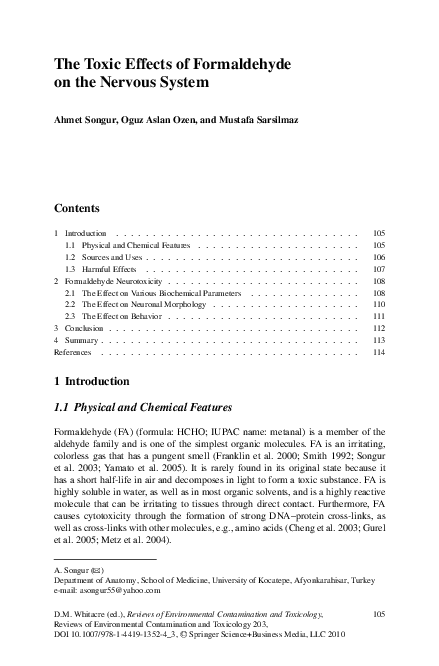 (PDF) The toxic effects of formaldehyde on the nervous system