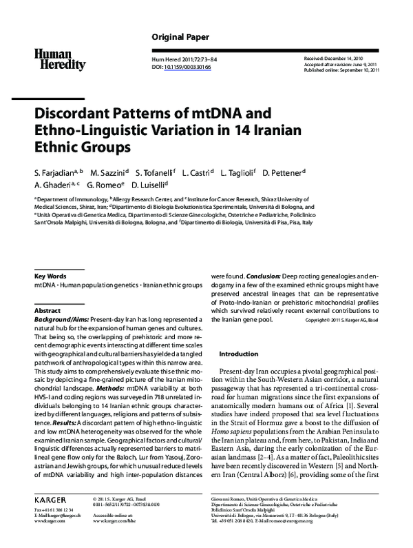 (PDF) Discordant Patterns of mtDNA and Ethno-Linguistic Variation in 14 ...