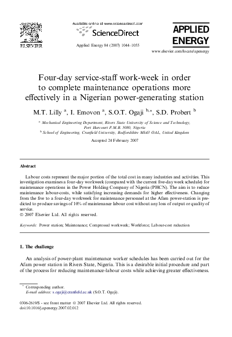 (PDF) Four-day service-staff work-week in order to complete maintenance ...