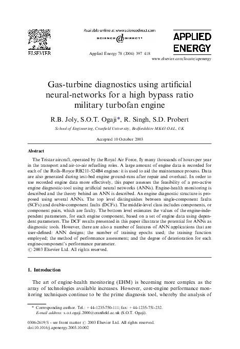 (PDF) Gas-turbine diagnostics using artificial neural-networks for a high bypass ratio military ...