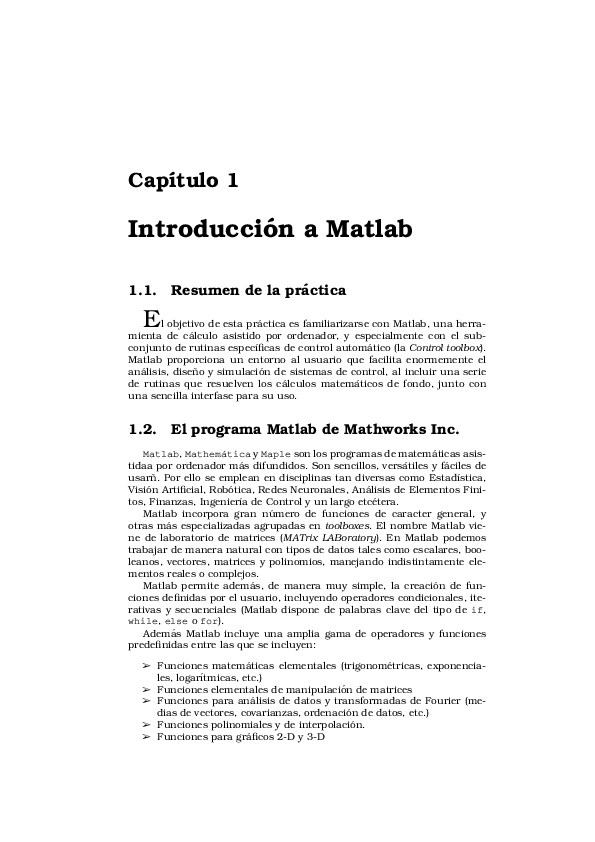 (PDF) Introduccíon a Matlab 1.1. Resumen de la práctica