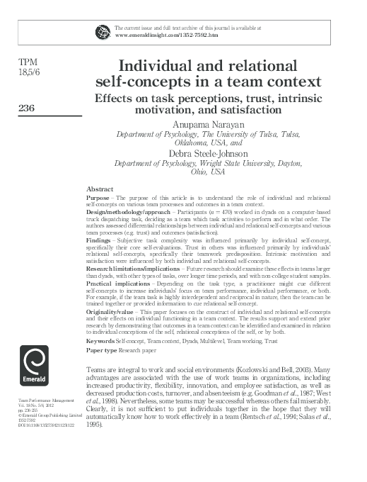 (PDF) Individual and relational self-concepts in a team context Effects ...