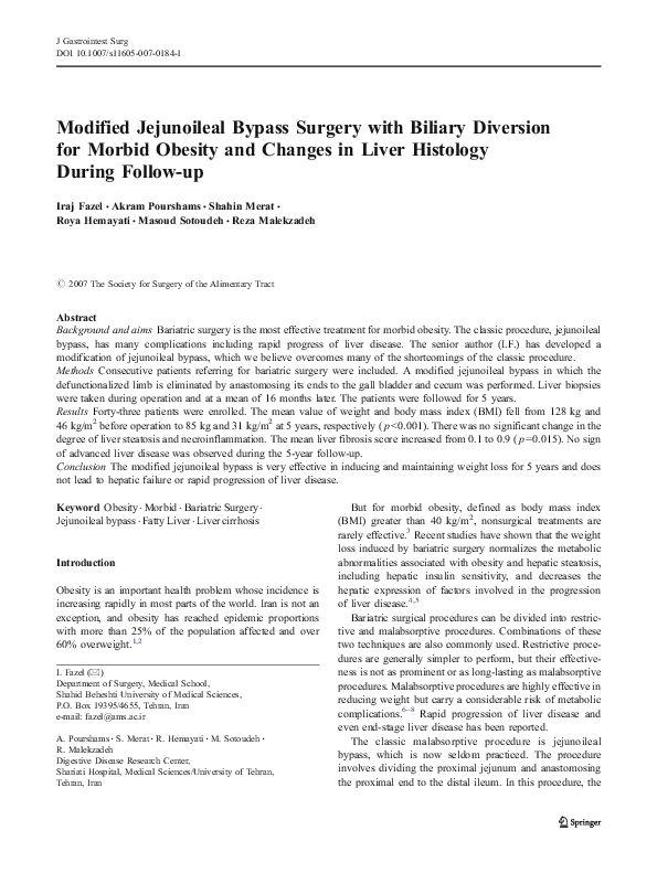 (PDF) Modified Jejunoileal Bypass Surgery with Biliary Diversion for ...