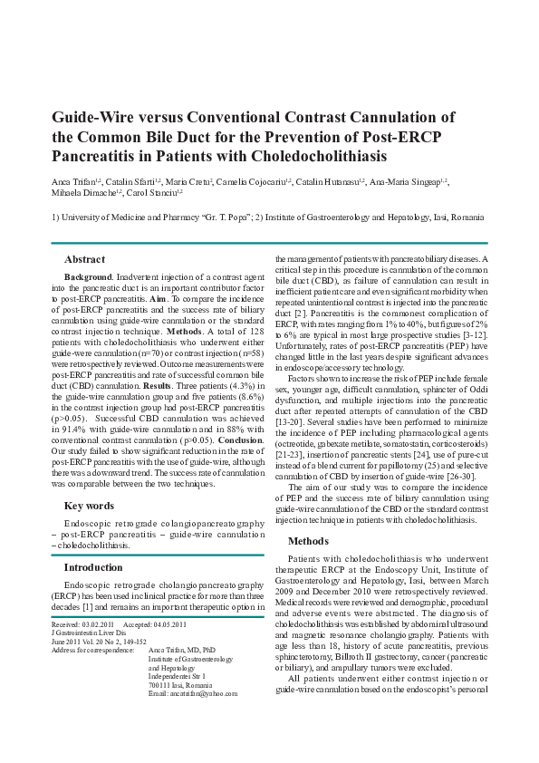 (PDF) Guide-wire versus conventional contrast cannulation of the common ...