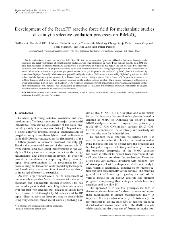 (PDF) Development of a ReaxFF Reactive Force Field for Titanium Dioxide/Water Systems