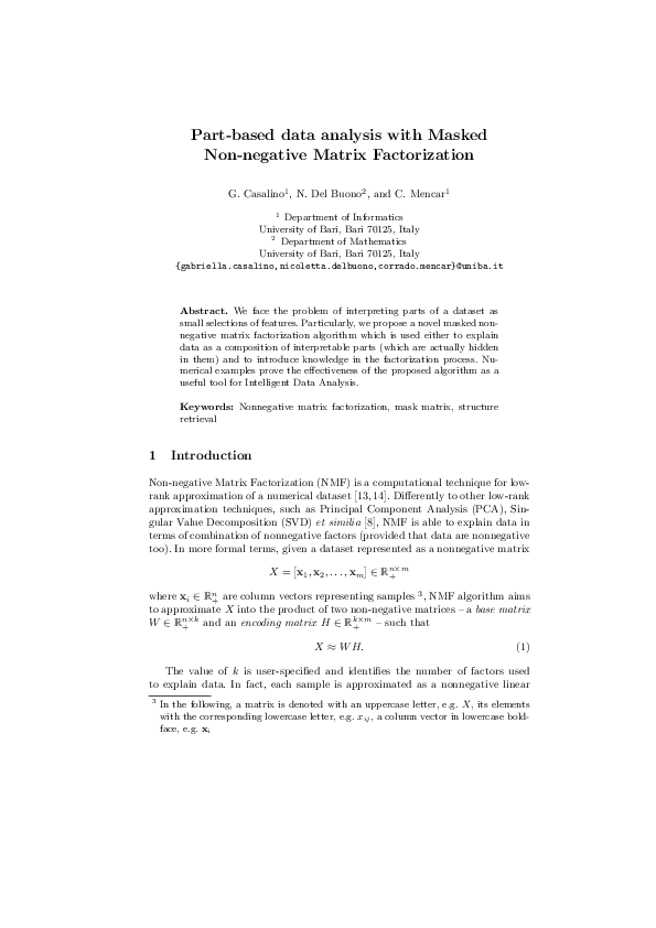 (PDF) Part-Based Data Analysis with Masked Non-negative Matrix Factorization