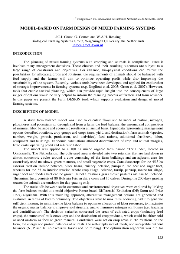 (PDF) Model-based on farm design of mixed farming systems