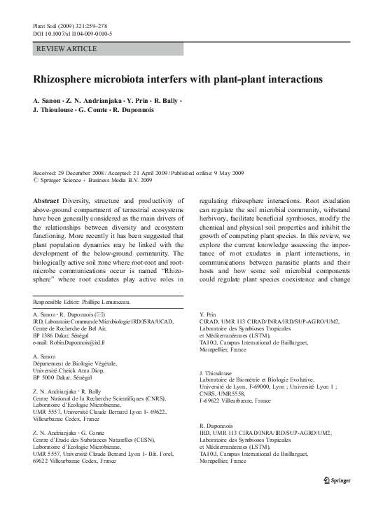 (PDF) Rhizosphere microbiota interfers with plant-plant interactions