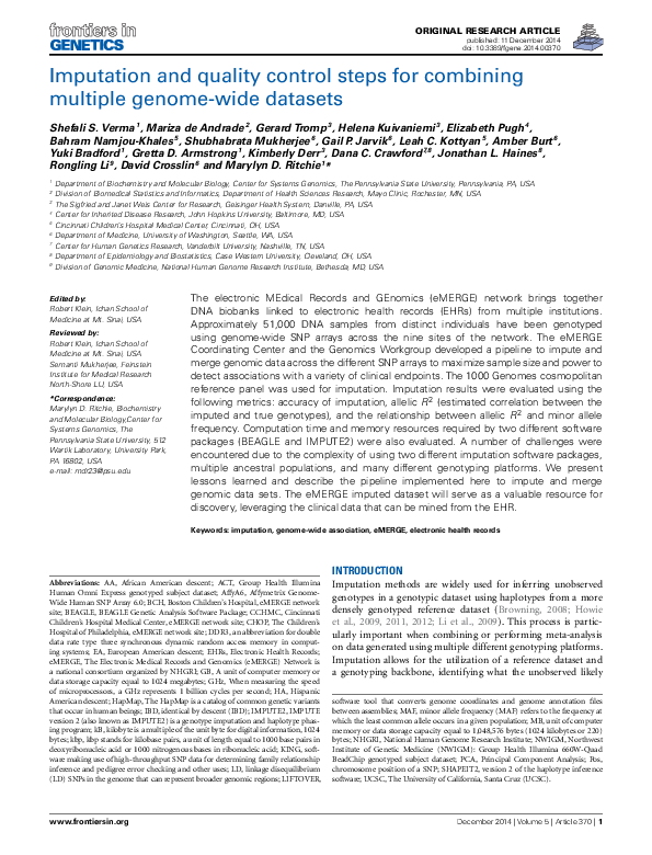Pdf Imputation And Quality Control Steps For Combining Multiple Genome Wide Datasets