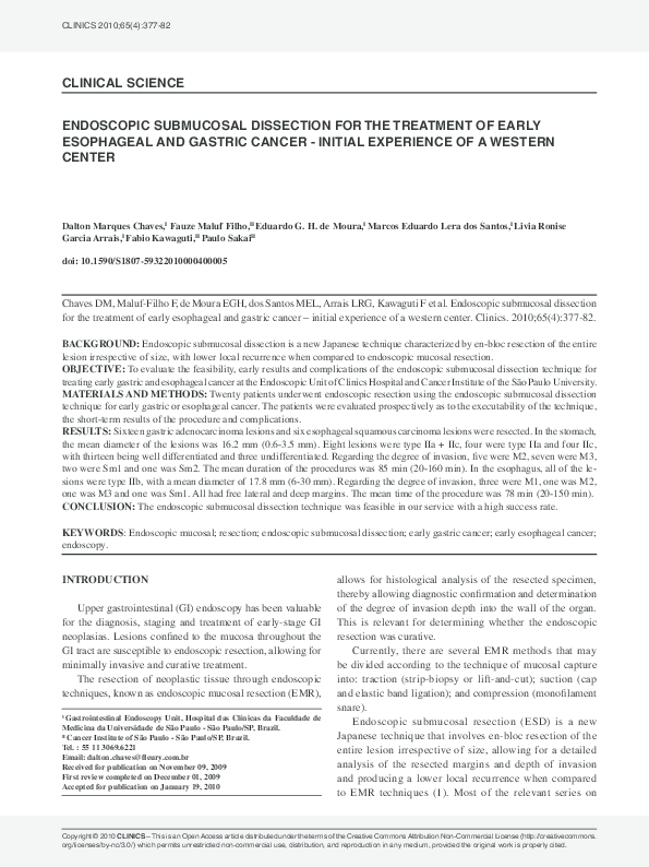 (PDF) Endoscopic submucosal dissection for the treatment of early esophageal and gastric cancer ...