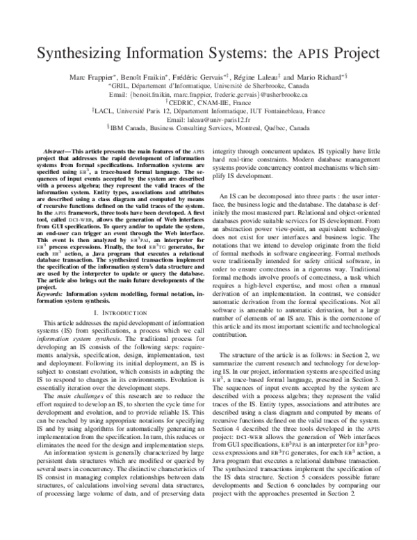 (PDF) Synthesizing Information Systems: the APIS Project