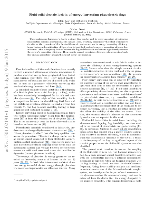 (PDF) Fluid-Solid-Electric Lock-In of Energy-Harvesting Piezoelectric Flags