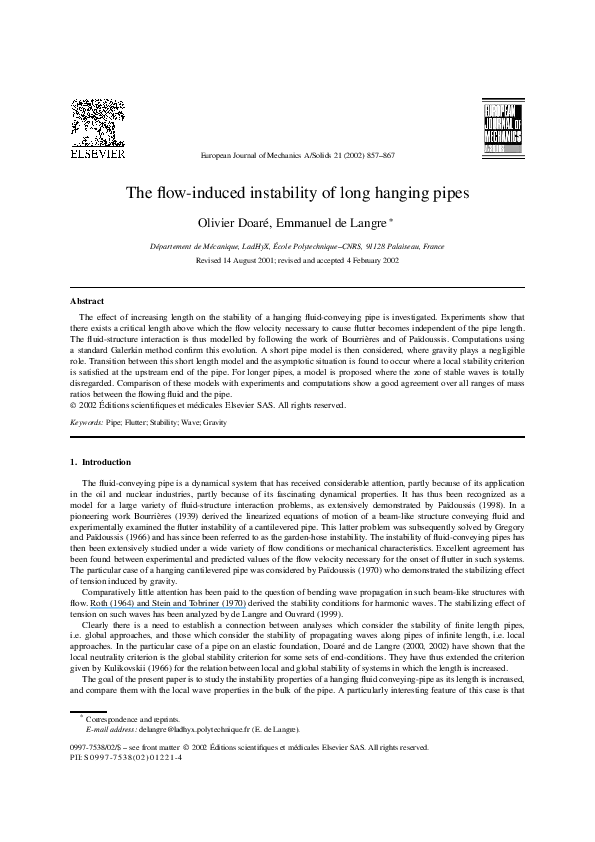 (PDF) The flow-induced instability of long hanging pipes
