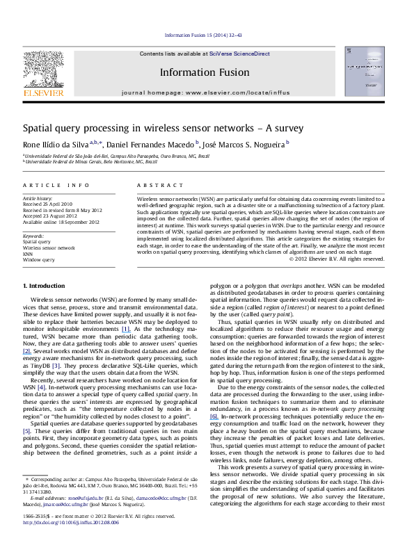 Pdf Spatial Query Processing In Wireless Sensor Network For Disaster