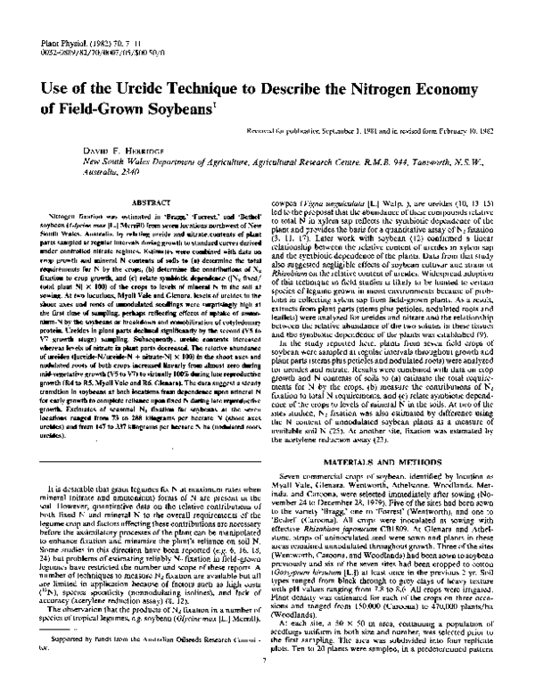 (PDF) Use of the Ureide Technique to Describe the Nitrogen Economy of ...
