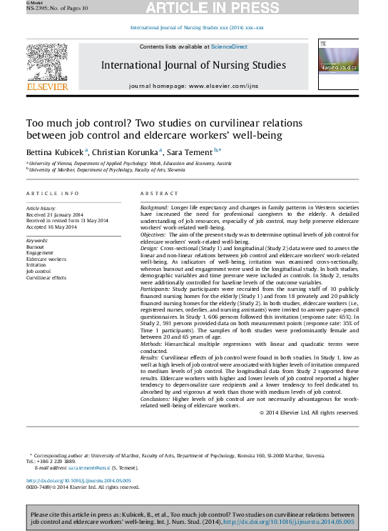 (PDF) Too much job control? Two studies on curvilinear relations ...