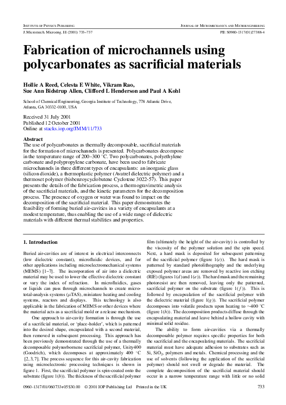 (PDF) Fabrication of microchannels using polycarbonates as sacrificial ...