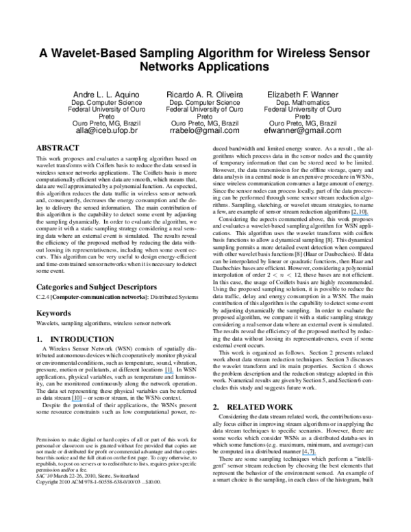 (PDF) A wavelet-based sampling algorithm for wireless sensor networks applications
