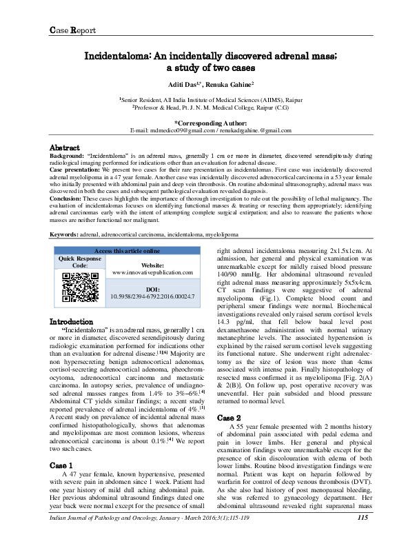 (PDF) Incidentaloma: An Incidentally discovered adrenal mass; a study ...