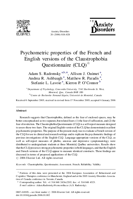 (PDF) Psychometric properties of the French and English versions of the ...