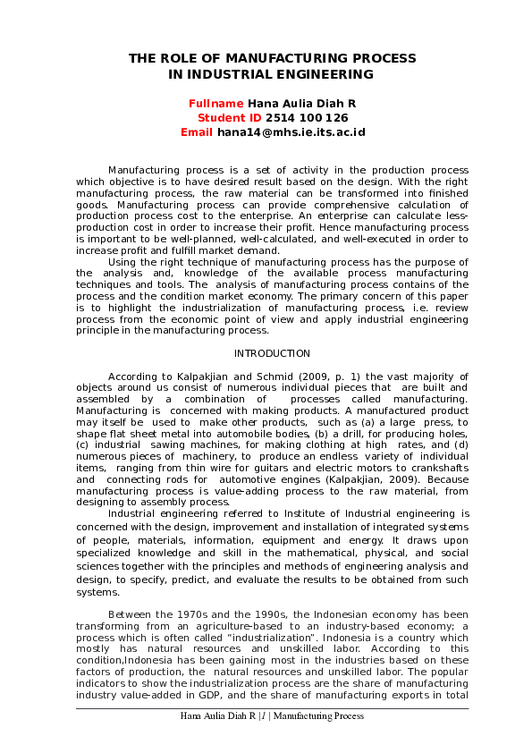 (DOC) THE ROLE OF MANUFACTURING PROCESS IN INDUSTRIAL ENGINEERING