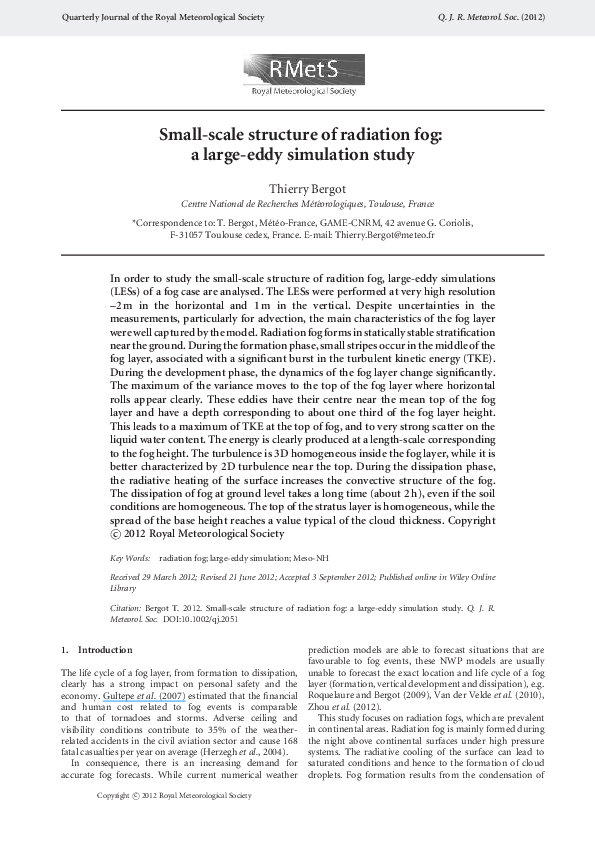 (PDF) Small-scale structure of radiation fog: a large-eddy simulation study