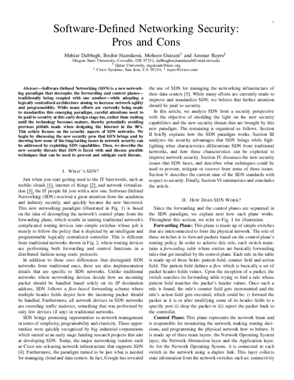 Pdf Software Defined Networking Security Pros And Cons