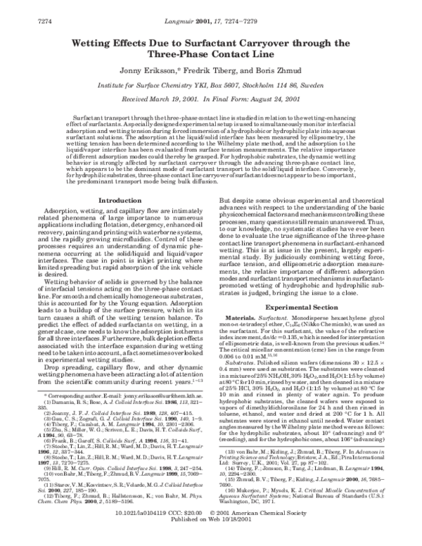 Pdf Wetting Effects Due To Surfactant Carryover Through The Three Phase Contact Line