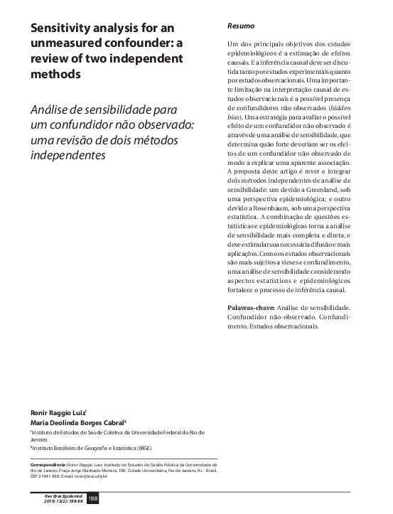 (PDF) Sensitivity analysis for unmeasured confounders using an electronic spreadsheet