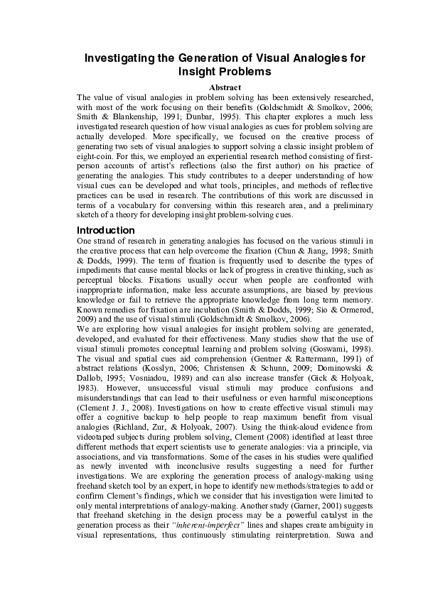 (PDF) Investigating the Generation of Visual Analogies for Insight Problems